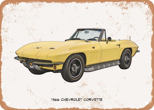 Classic Car Art - 1966 Chevy Corvette Pencil Sketch - Rusty Look Metal ...
