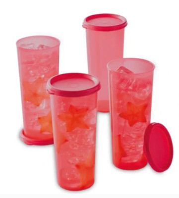Tupperware 16-oz Straight Edge Tumblers 4 pc Set Sheer Watermelon w ...
