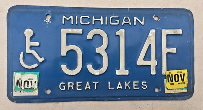 MICHIGAN HANDICAPPED DISABLED PERSON LICENSE PLATE " 5314 F " MI ...