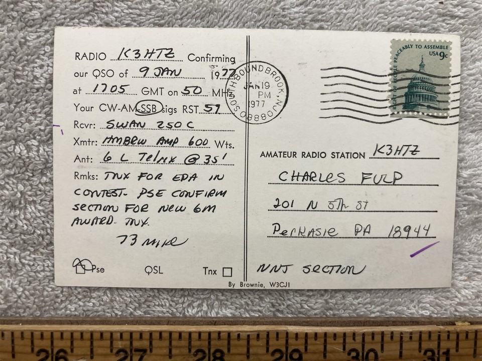 1977 WA2FZW Plainfield NJ Price Vintage Ham CB Radio Call Number QSL ...