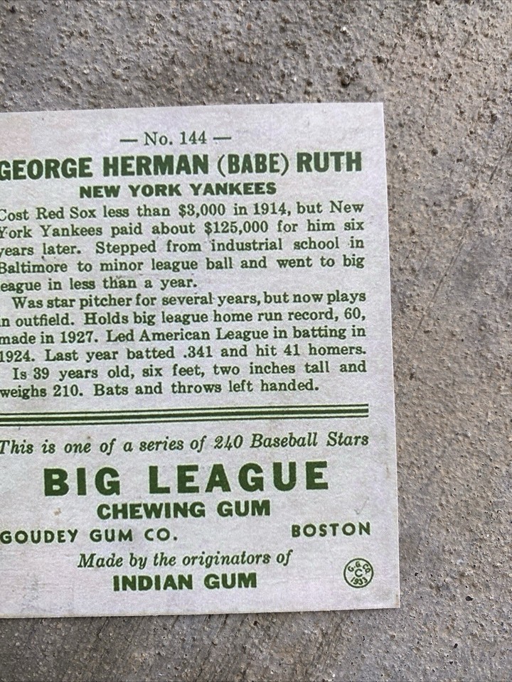 1933 Goudey Big League Chewing Gum - R319 #53 Babe Ruth | eBay