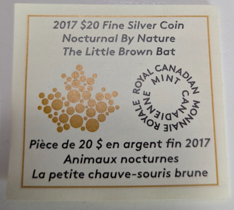 2017 Canadian Nocturnal by Nature Little Brown Bat - 1 Oz .9999 Silver ...