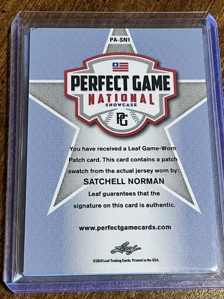 SATCHELL NORMAN 2020 LEAF PERFECT GAME DIRTY PATCH AUTOGRAPH #4/12 ...