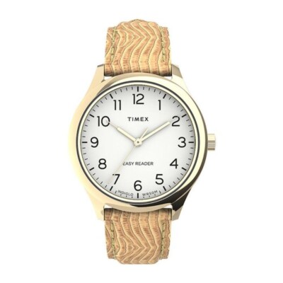LADIES TIMEX EASY READ WATCH WHITE DIAL, WATER RESISTANT 50mtrs, BEIGE ...