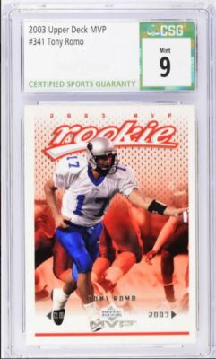 TONY ROMO 2003 UPPER DECK MVP #341 ROOKIE CARD RC CSG 9 MINT DALLAS ...