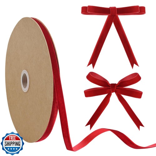Ribtcute Red Velvet Ribbon 3/8 Inch×25 Yards Red Velvet Ribbon for Gift ...