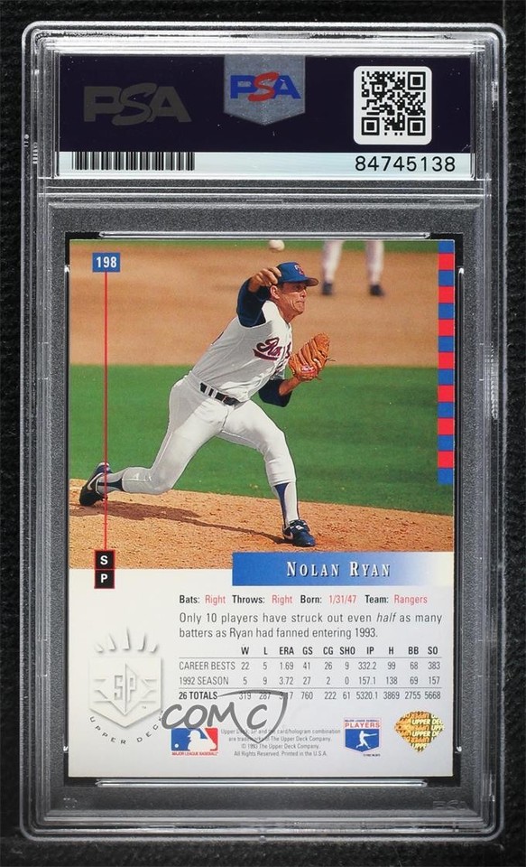 PSA/DNA 1993 Upper Deck SP Nolan Ryan #198 PSA/DNA Authentic Card ...