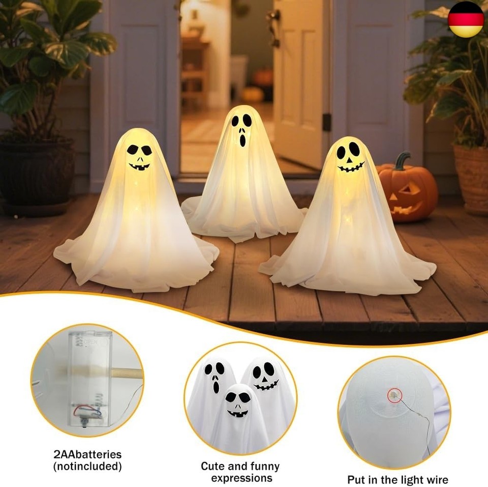 Bseical Halloween Ghost Ghosts Lanterns with Ground Spike, Set of 3 ...