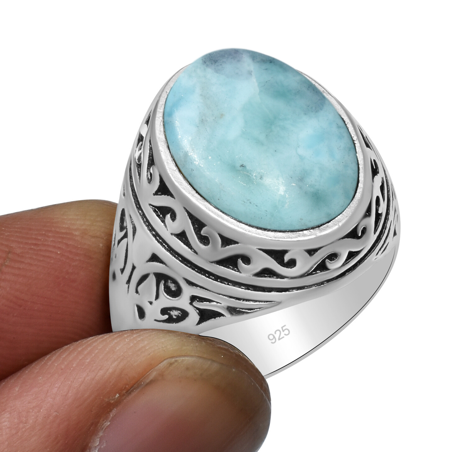 Larimar Ethnic Gemstone Durr Al Najaf Ottoman Arabic Style Jewelry Ring ...