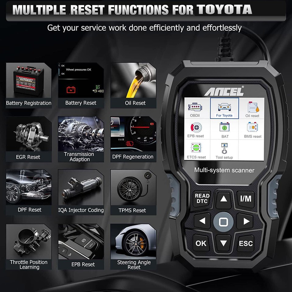 Ancel All System OBD2 Scanner Car Diagnostic Tool EPB ABS Code Reader ...