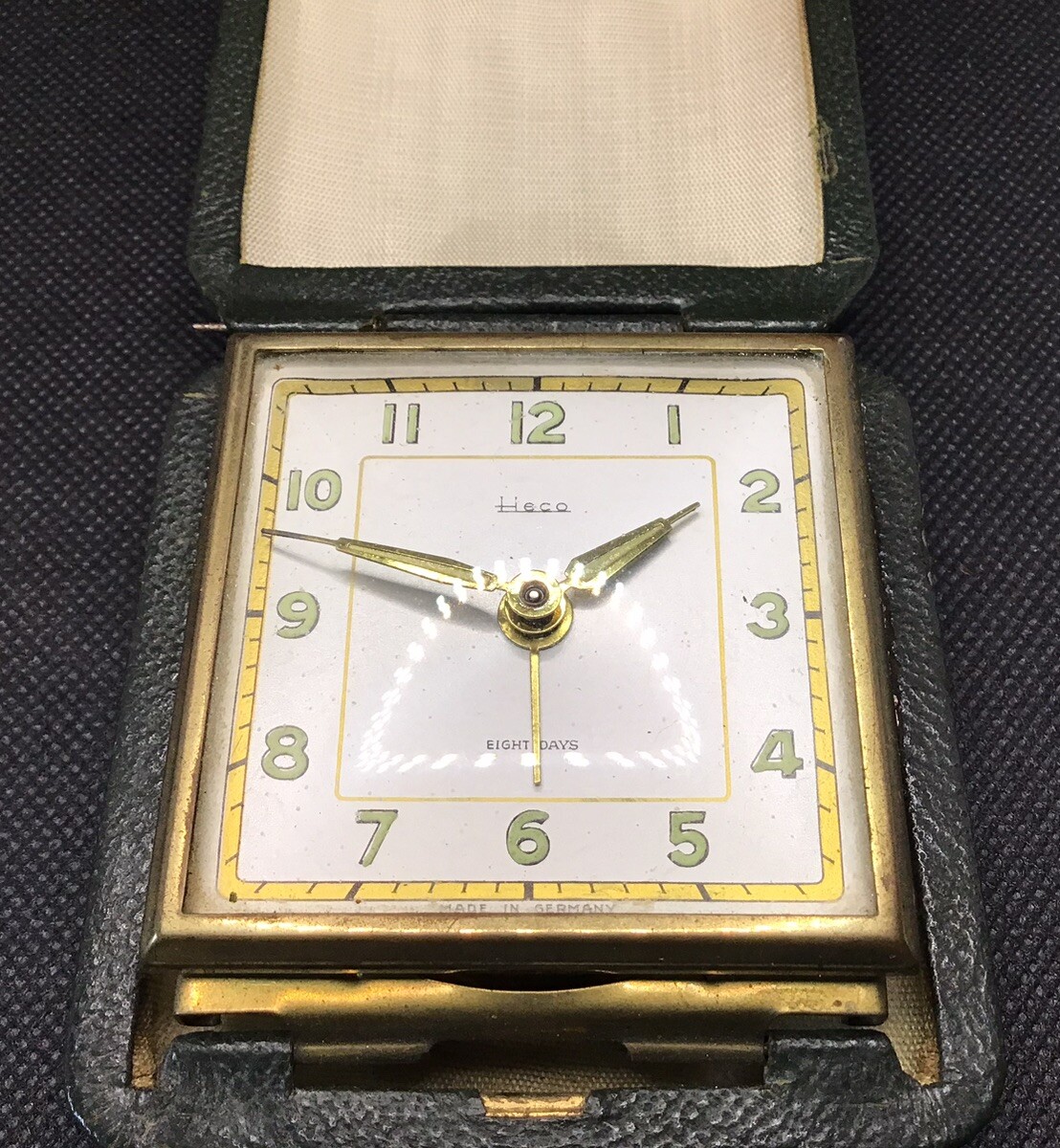 Vintage HECO ALARM CLOCK Travel German Green Leather | eBay