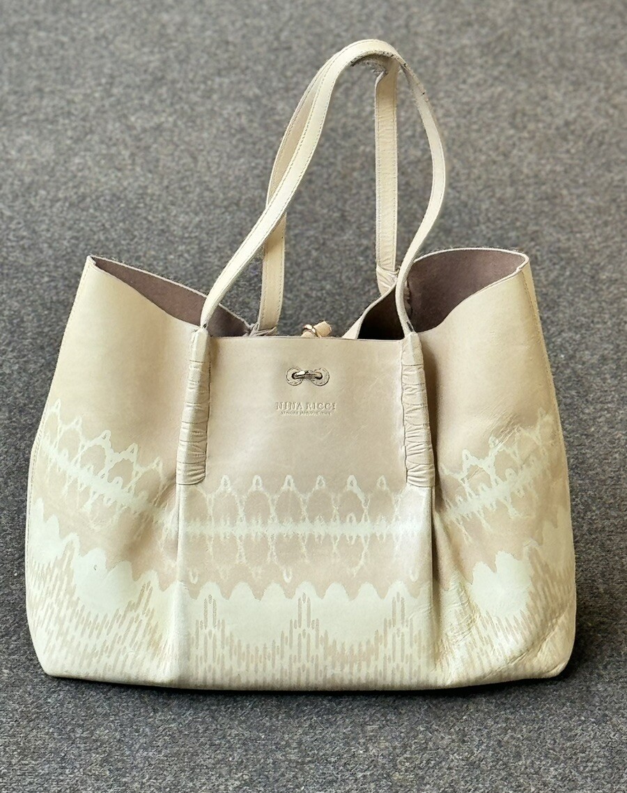 RARE NINA RICCI BAG/HANDBAG TOTE LOGO BEIGE/POWDER - Gem