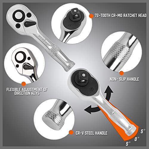 Stubby Ratchet Set 72tooth 1/4" 3/8" 1/2" Drive Ratchet Handle Crv ...