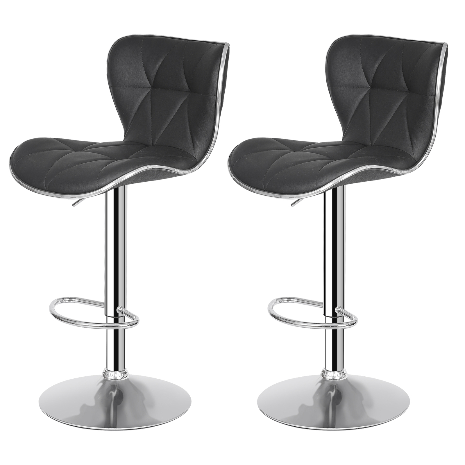 Set of 4 Shell Back Bar Stools Adjustable Swivel PU Leather Stool with ...