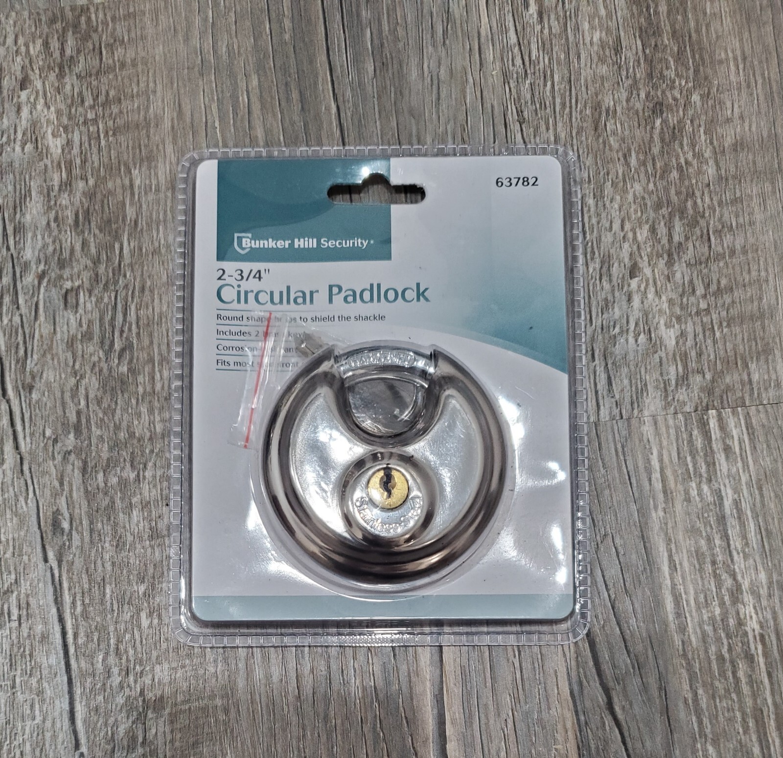 Bunker Hill 2-3/4" circular padlock chromed , includes two brass keys ...