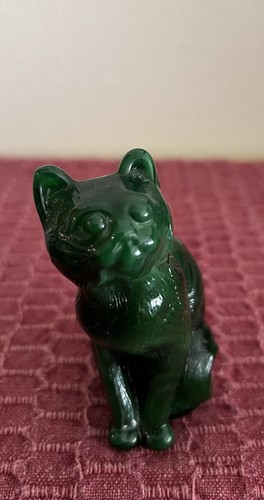 Vintage Mosser Glass Textured Hunter Green Slag Glass Cat Kitty ...