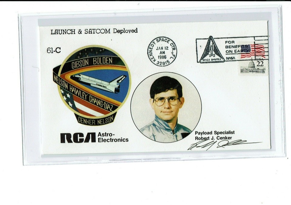 STS-61C Space Shuttle Astronaut ROBERT J. CENKER Signed Autograph Cover ...