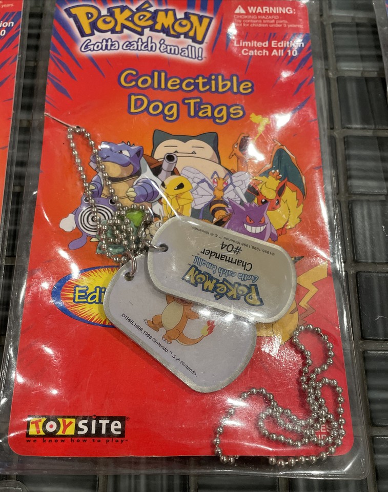 Nos Lot Of 5 Pokémon Dog Tags 1999 (Charmander, Jigglypuff, Poliwhirl ...