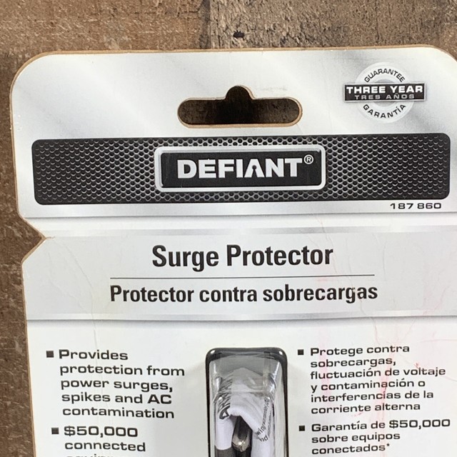 Defiant 6 Outlet Surge Protector Power Tap Ylct-30 Residential Wall ...