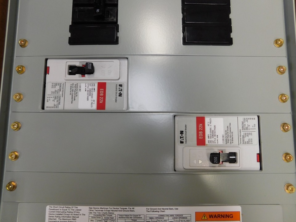 Eaton 400A Pow-R-Line PRL3A Panelboard w/ (4) Breakers 1-Ph EDB2200 ...