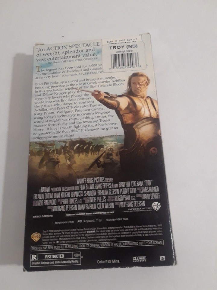 Troy VHS VCR Movie Brad Pitt Eric Bana Orlando Bloom 12TH Century BC ...