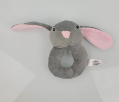 Gray Pink Stuffed Plush Baby Bunny Rabbit Ring Rattle Grasping Toy | eBay