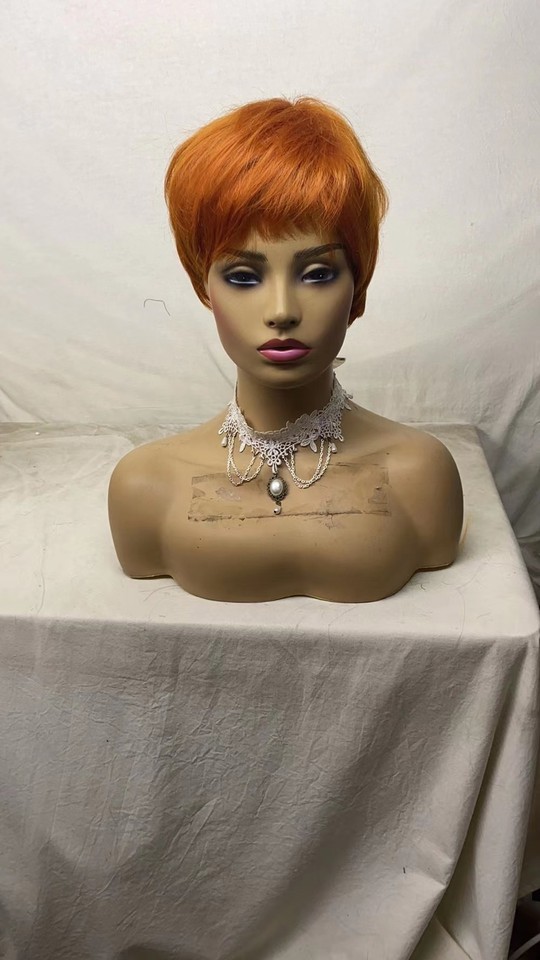 Short Straight Orange Pixie Cut Wig Synthetic Heat Resistant Cos Wig ...