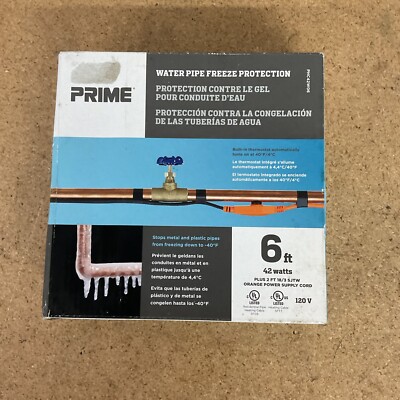 PRIME WATER PIPE FREEZE PROTECTION 6 FOOT 42 WATTS 120V Metal Plastic ...
