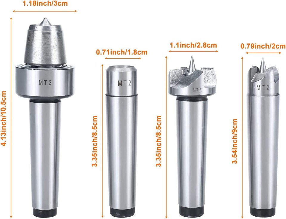 4 Pack MT2 Wood Lathe Center Kit Live Center Drive Spur Cup Set Arbor ...