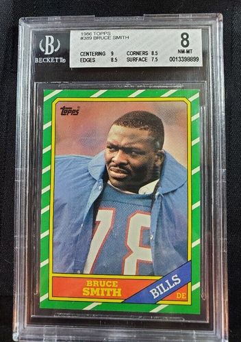1986 TOPPS BRUCE SMITH #389 NFL ROOKIE CARD Grade 8 NM - MT BUFFALO ...