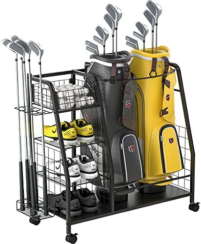 Golf Bag Storage Rack for Garage - Double Golf Bag Organizer with ...