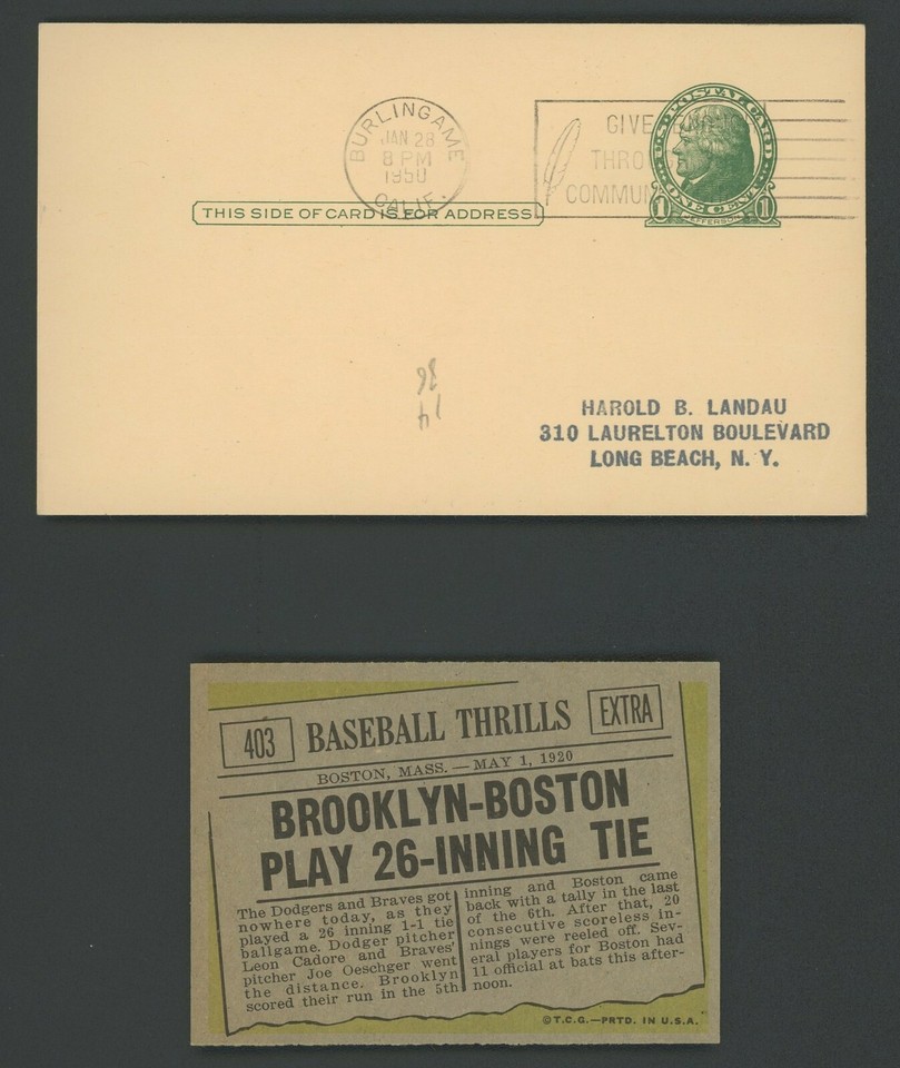 Joe Oeschger (d.1986) AUTOGRAPHED Postcard MLB Boston Braves Baseball ...