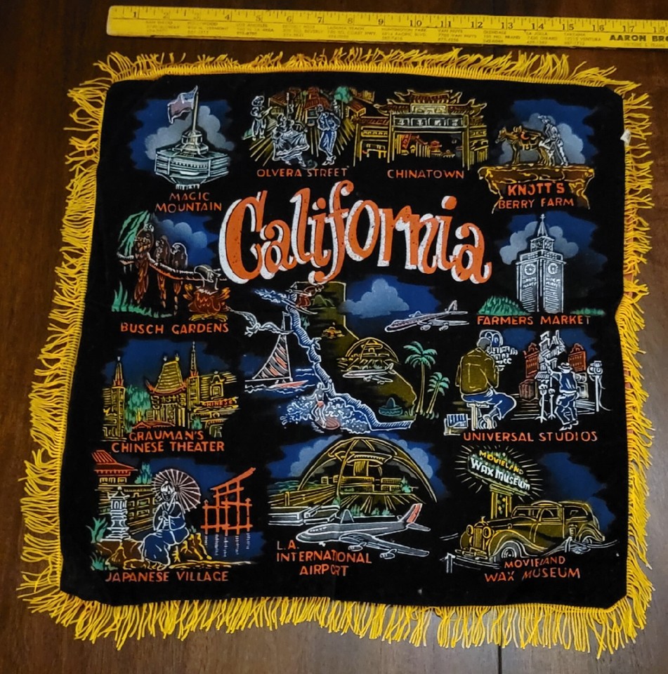 VINTAGE VELVET PAINTING PILLOW COVER KITSCHY CALIFORNIA | eBay