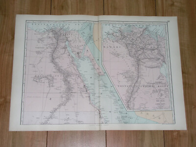 1891 ANTIQUE MAP OF EGYPT / SINAI PENINSULA / NILE DELTA / CAIRO ...