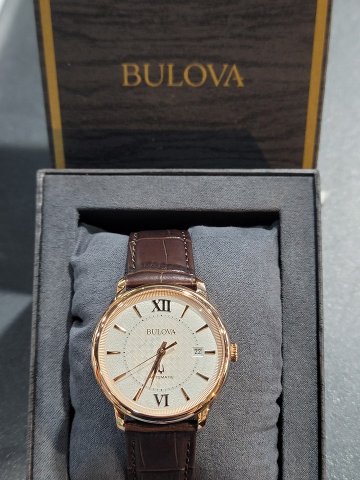 Bulova Men's Classic Hudson Automatic Calendar Brown Leather Watch 39 ...