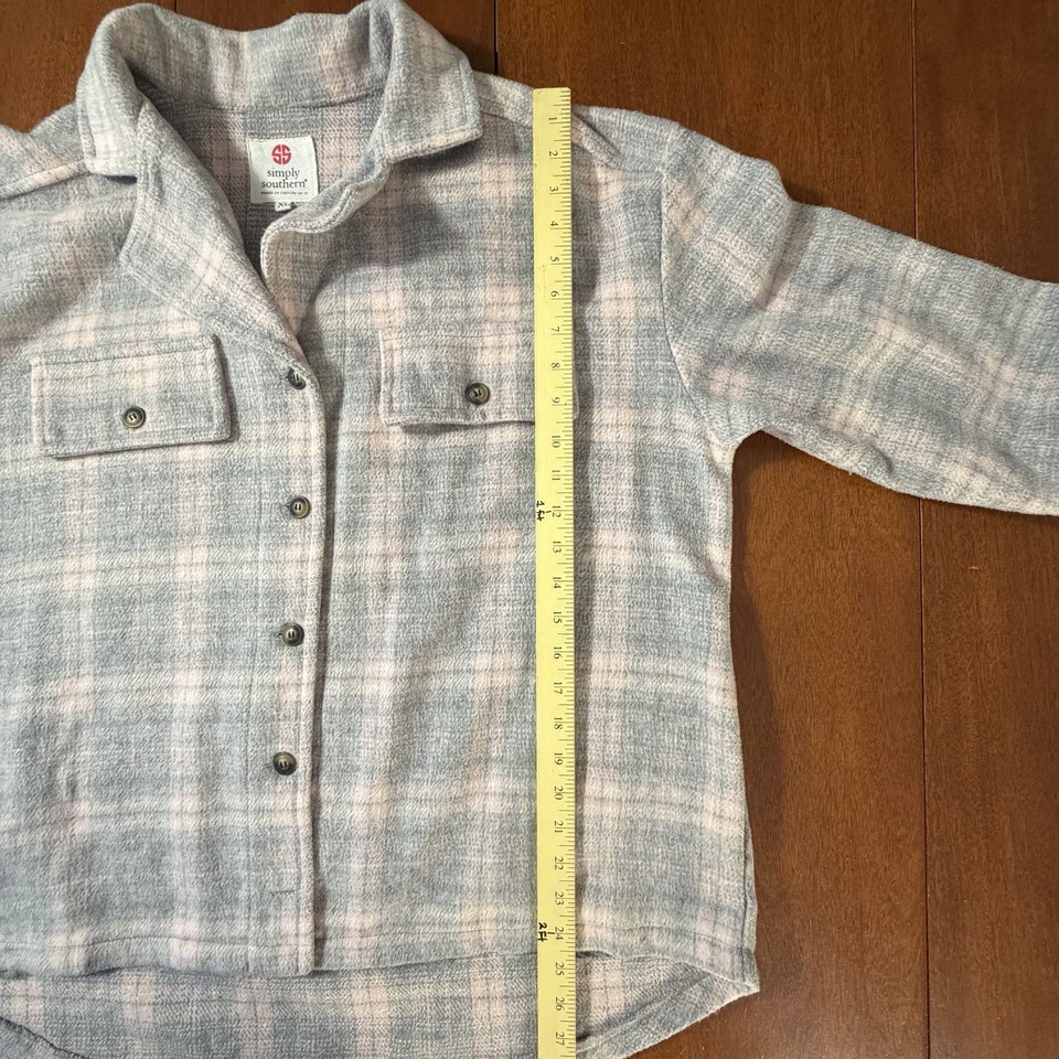 Simply Southern Women's XL Pink/Gray Plaid Shacket Shirt Jacket Cozy ...