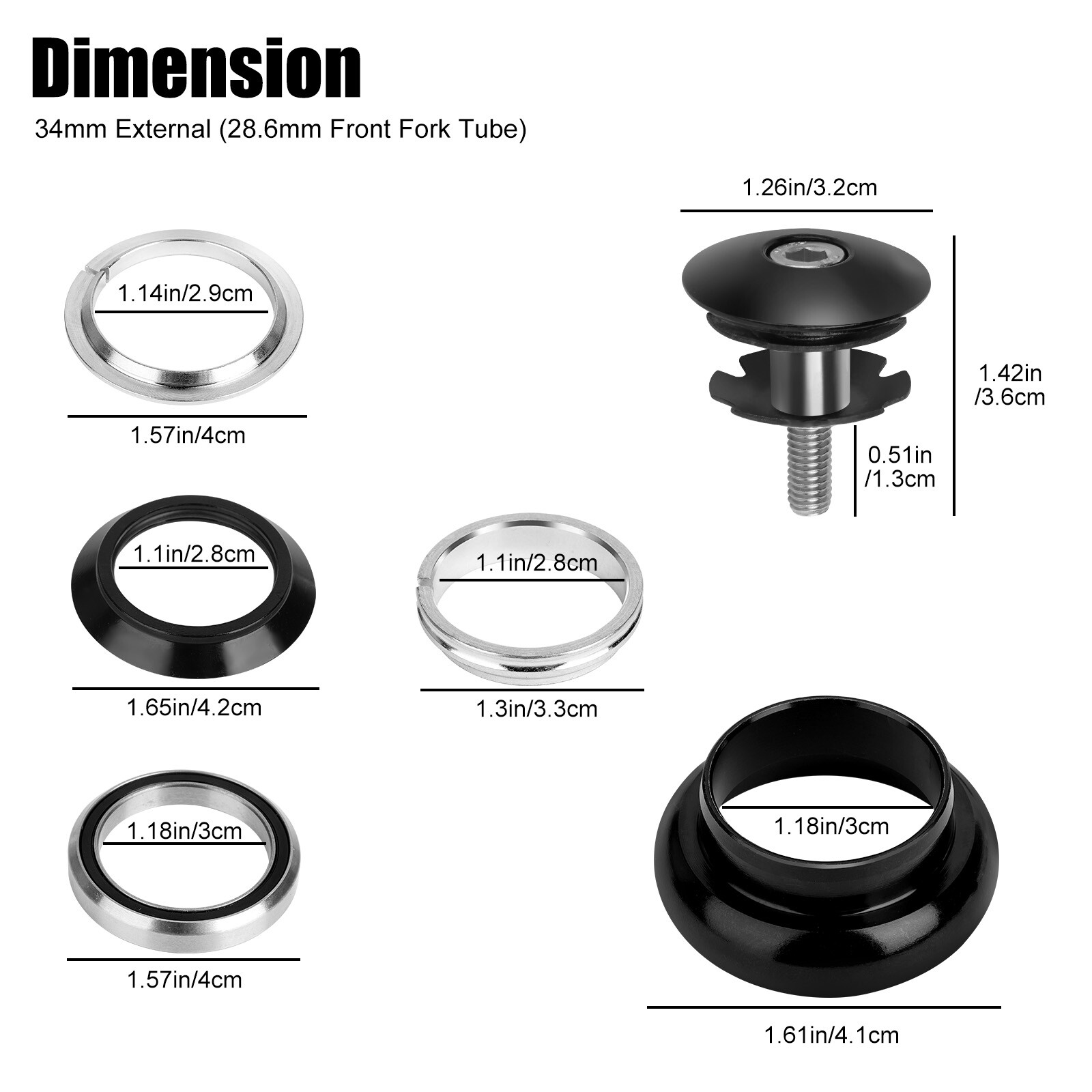 34mm 1-1/8" Threadless MTB Road Bike Bicycle Sealed External Bearing ...