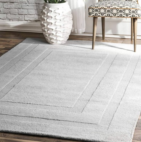 Double Border Solid Grey Loop & Cut Hand-Tufted 100% Wool Soft Area Rug ...