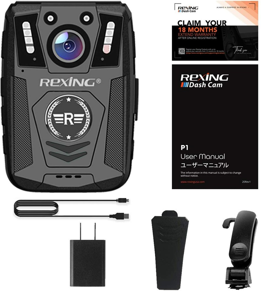 Rexing P1 Body Worn Camera, 2" Display 1080p Full HD, 64G Memory,10Hr ...