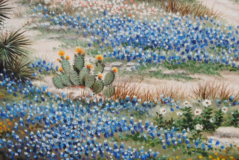 Texas vintage bluebonnet painting signed E. Bushell possibly by Ruth ...