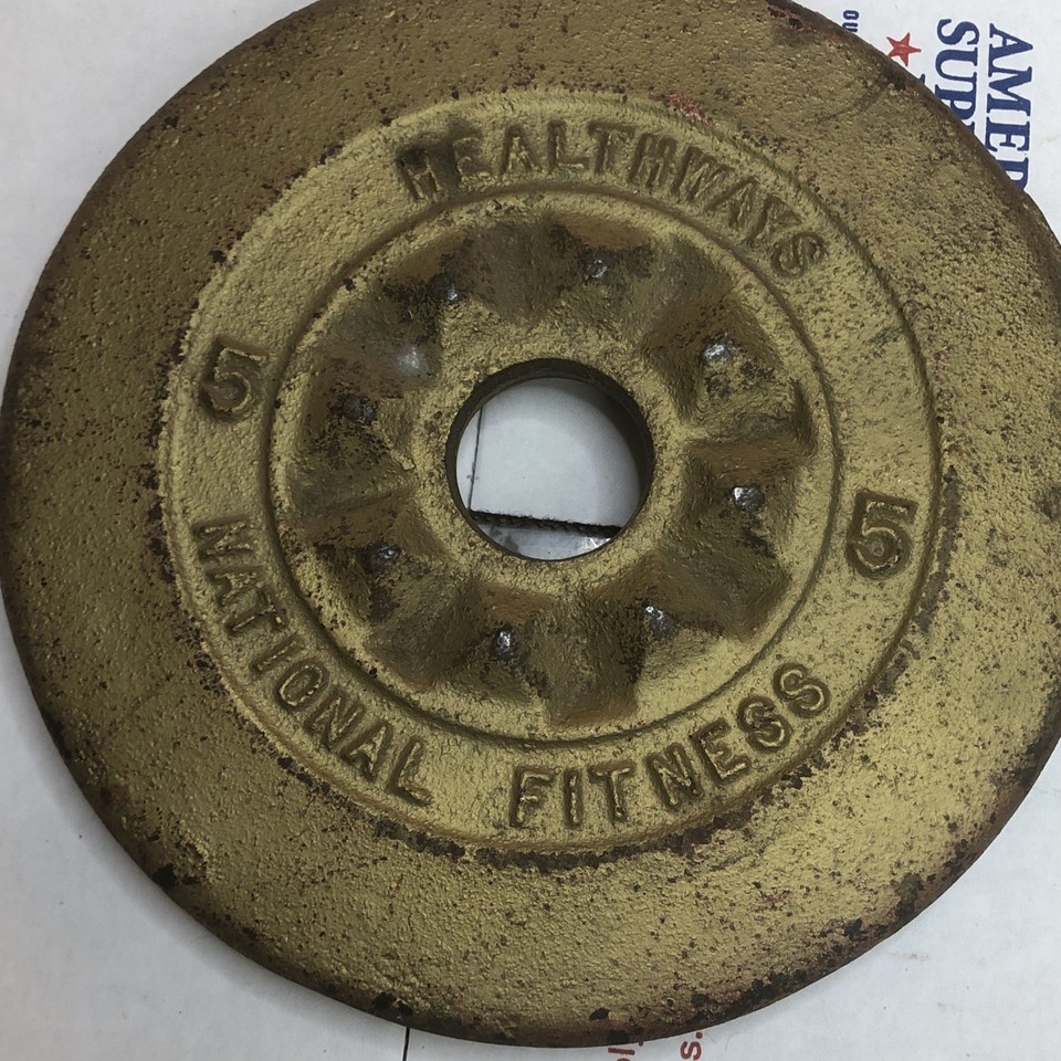 2x 5 Lb National Fitness BFCO Healthways Standard 1" Cast Iron Barbell ...