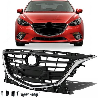 For 2014-2016 Mazda 3 Front Grille W/ Chrome Trim+Bumper Brackets BJE1 ...