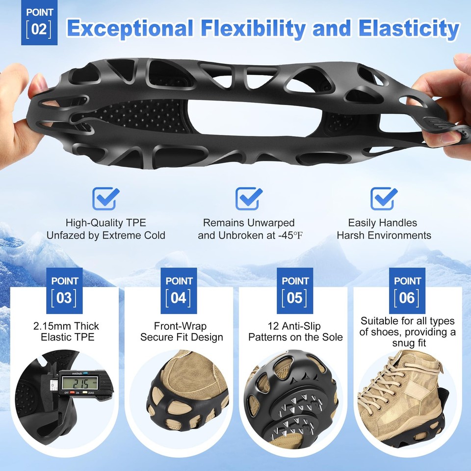 Ice Cleats, Ice Cleats for Shoes and Boots, Crampons for Shoes with 30 ...