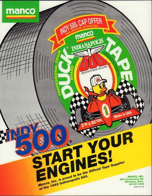 Vintage 1992 MANCO DUCK TAPE Print Ad, Indy 500 Start Your Engines, D1 ...