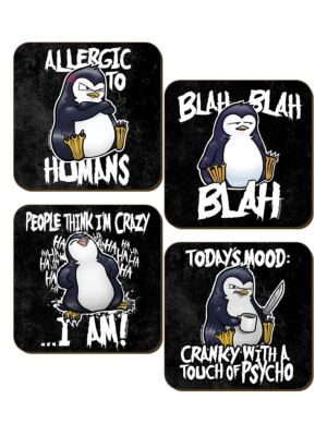 Psycho Penguin Allergic to Humans 4 Piece Coaster Set | eBay