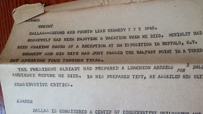 KENNEDY ASSASSINATION - ORIGINAL ASSOCIATED PRESS TELETYPE REPORT ...