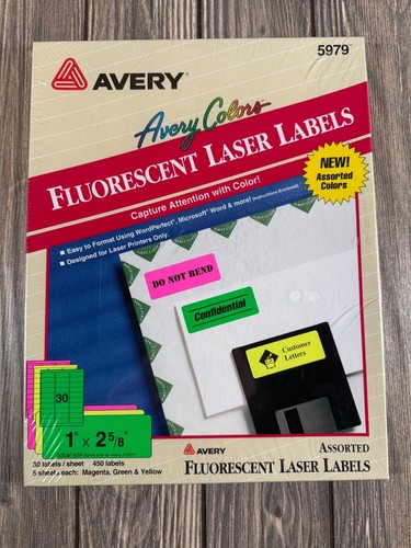 Avery 5979 Laser Address Labels, 1 x 2 5/8", Fluorescent Assort ~ 450 ...