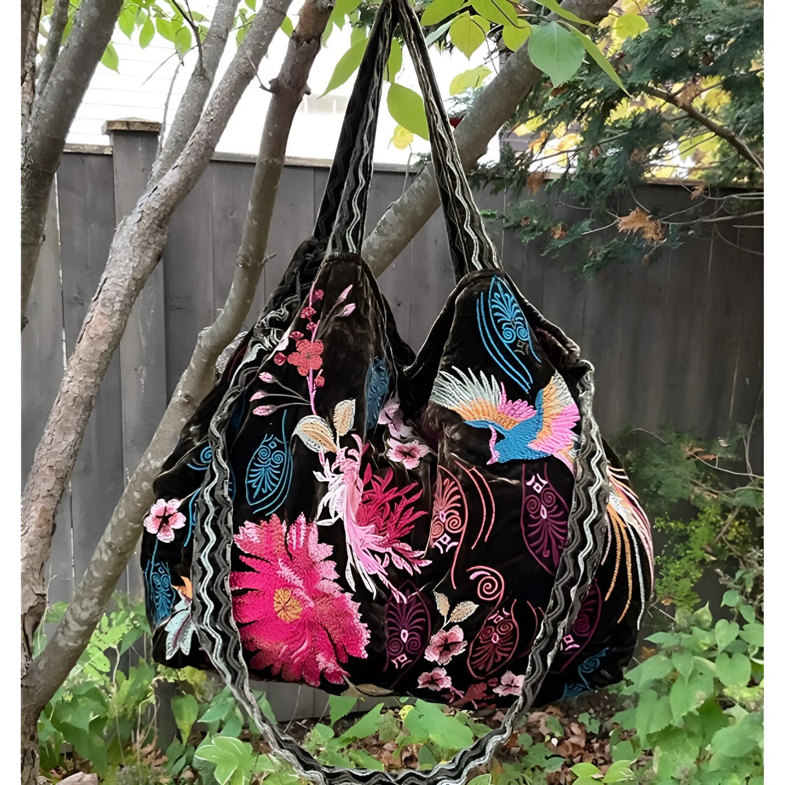 Johnny Was Ashira Velvet Tote Bag Tiger Eye Brown Floral Shoulder Bag ...