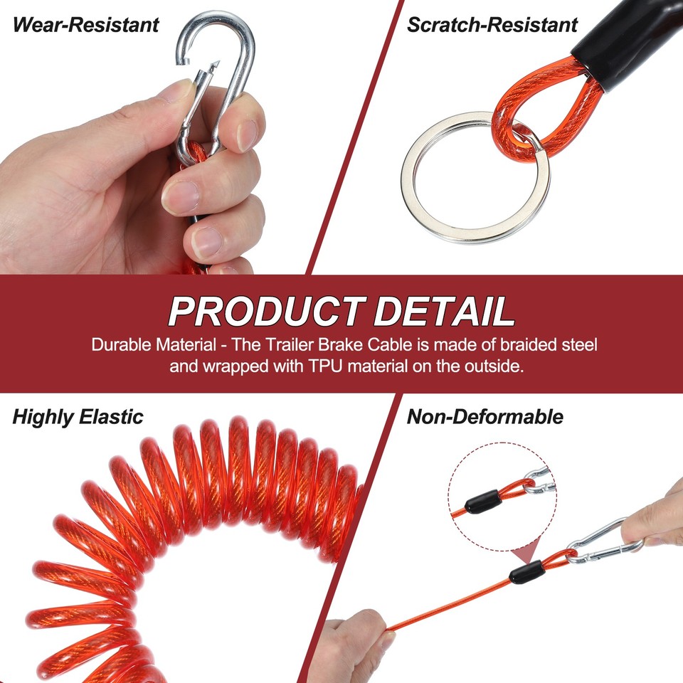 2 Pcs 4 ft Breakaway Trailer Cable Spring Towing Coiled Wire with Clip ...