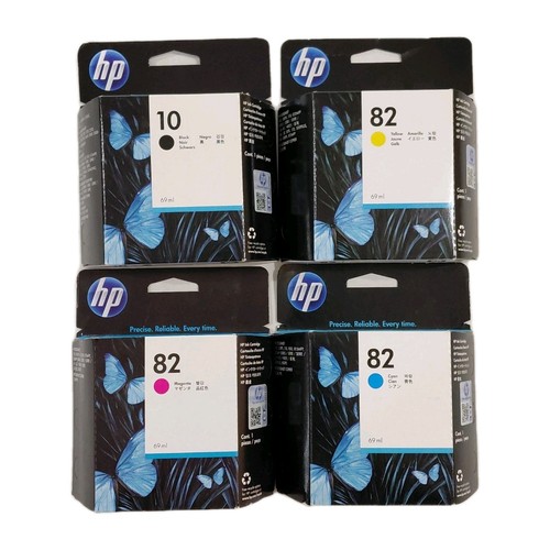 2016-17 Genuine Set 4 HP #10 #82 Ink 69ml DesignJet 500 800 C4911A ...
